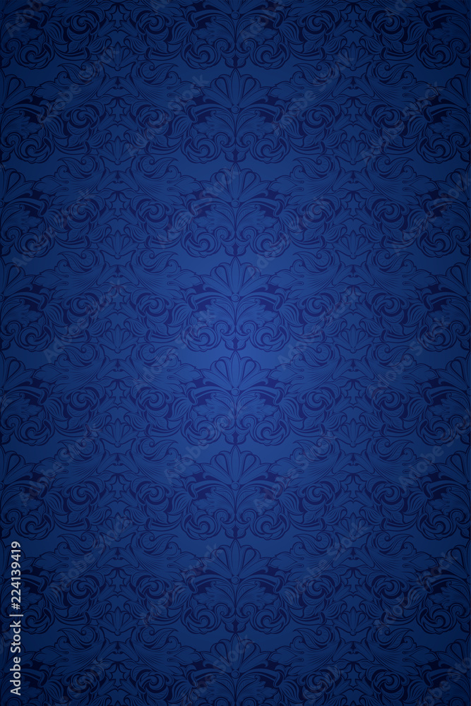 blue vintage background , royal with classic Baroque pattern, Rococo ...