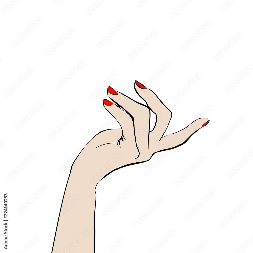 Beautiful female hand pointed by gesture aside isolated on white ...