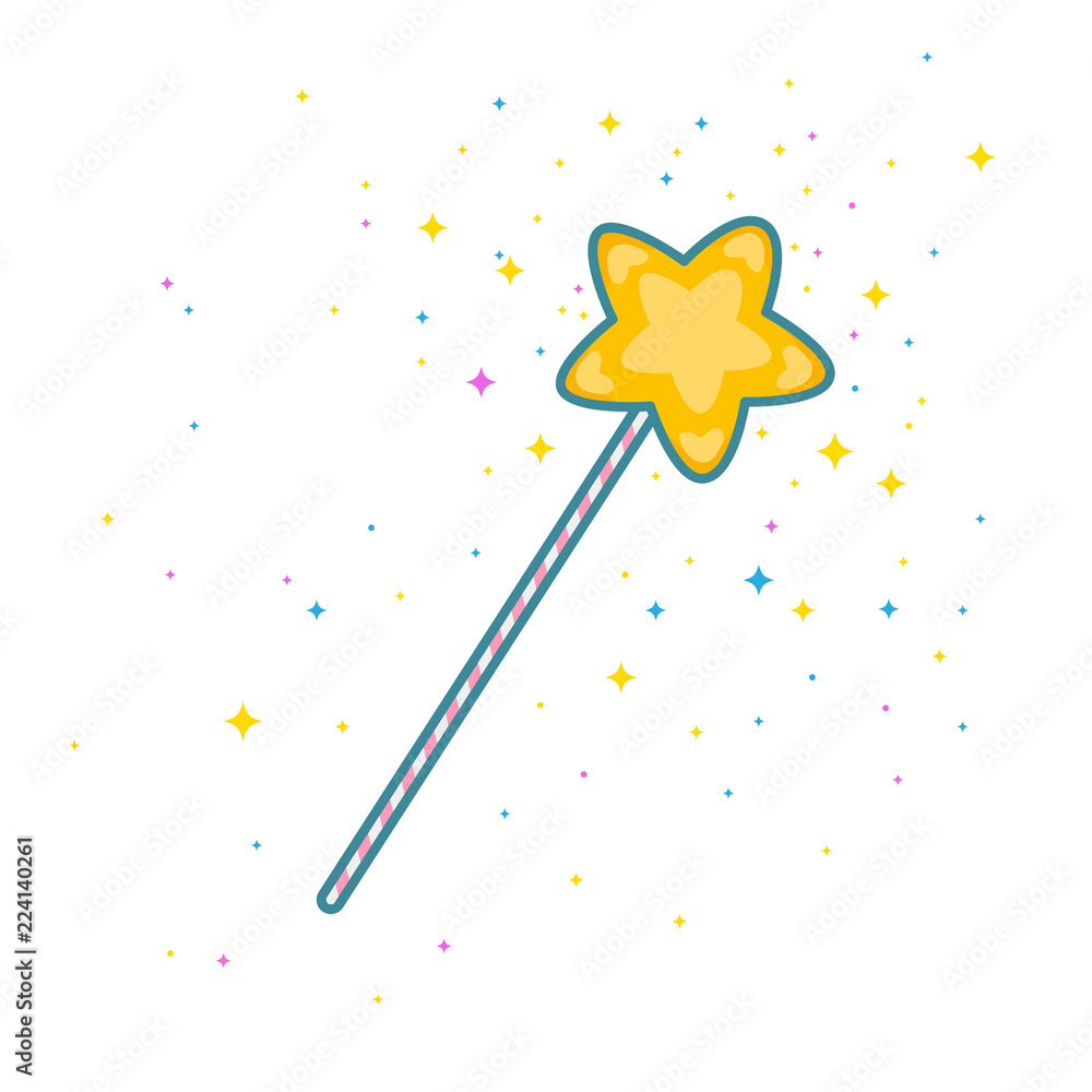 Magic wand with yellow gold star at the tip. Modern flat icon style ...