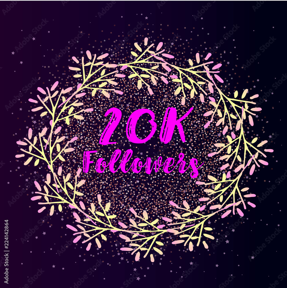 20k follower background with flat gradient wreath on glitter background ...