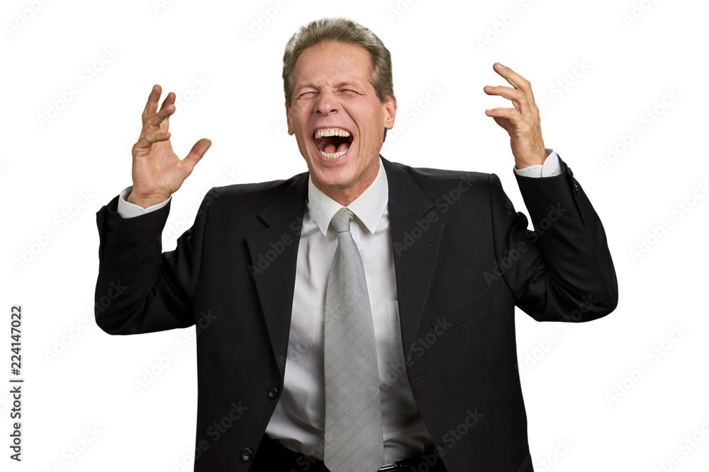 Hysterical laughter of businessman. Man in business suit laughing with ...