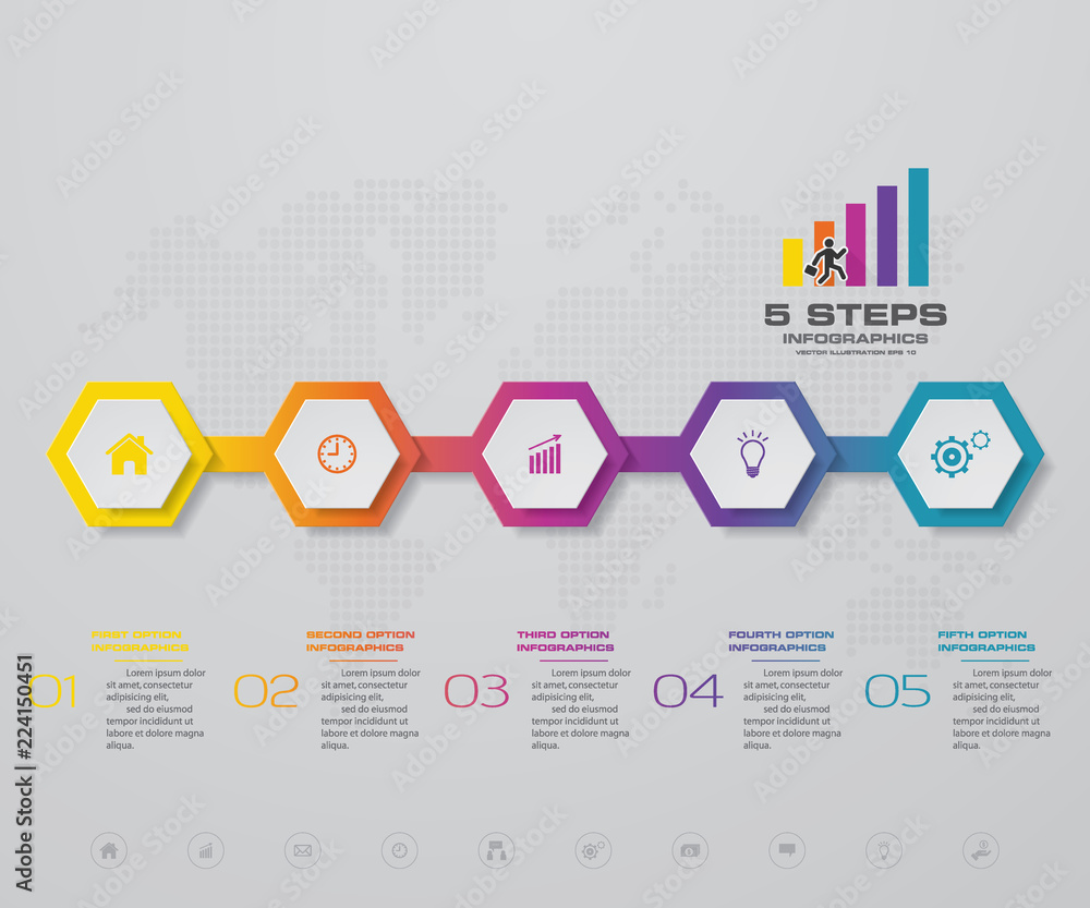 5 steps timeline infographic element. 5 steps infographic, vector ...