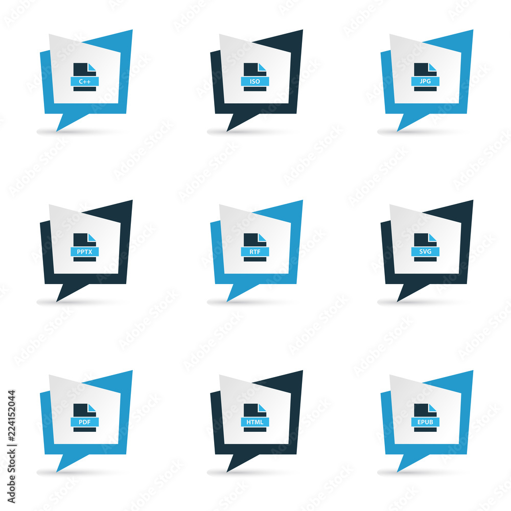 Types icons colored set with file rtf, file HTML, file iso and other ...