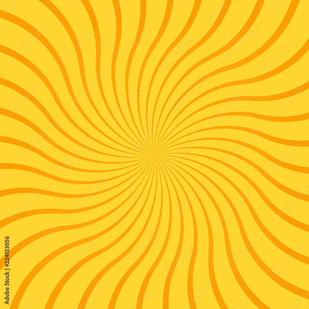 Yellow abstract background with radial rays, lines or stripes curving ...