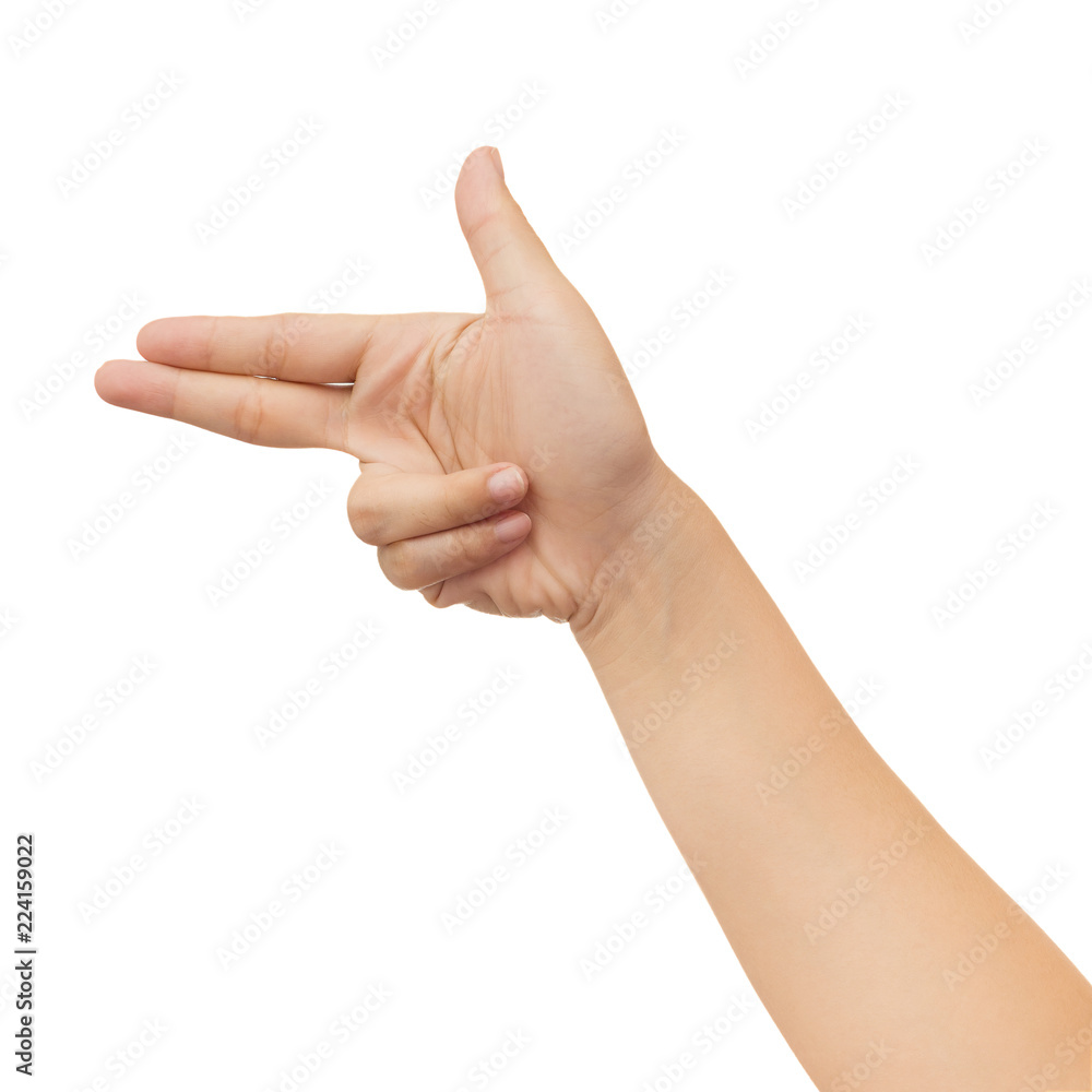 Human hand in shoot gun gesture isolate on white background with ...