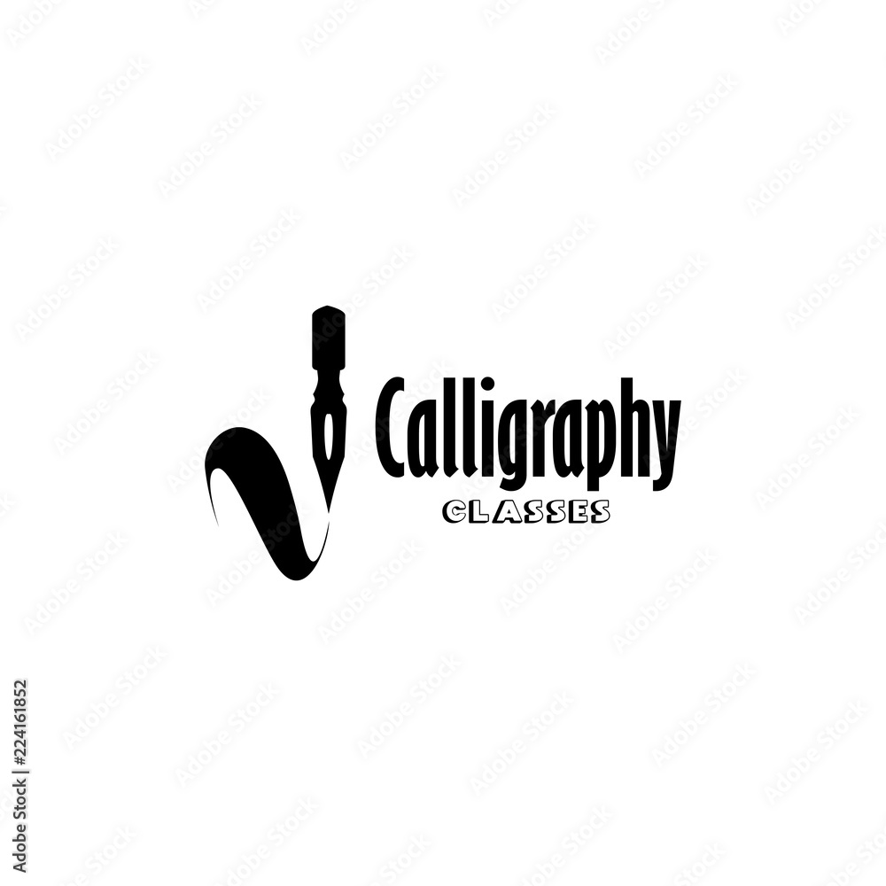 Calligraphy classes lettering logo isolated design. Online School with ...