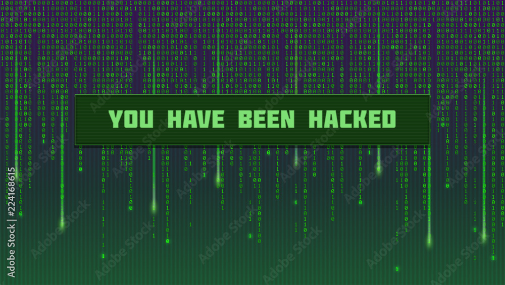 Screen with binary computer code. Code listing like in matrix with message you have been hacking ...