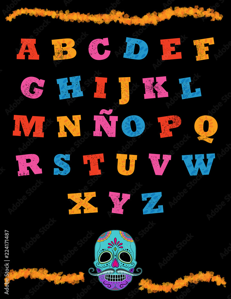 Abecedario de colores en fondo negro Stock Illustration | Adobe Stock