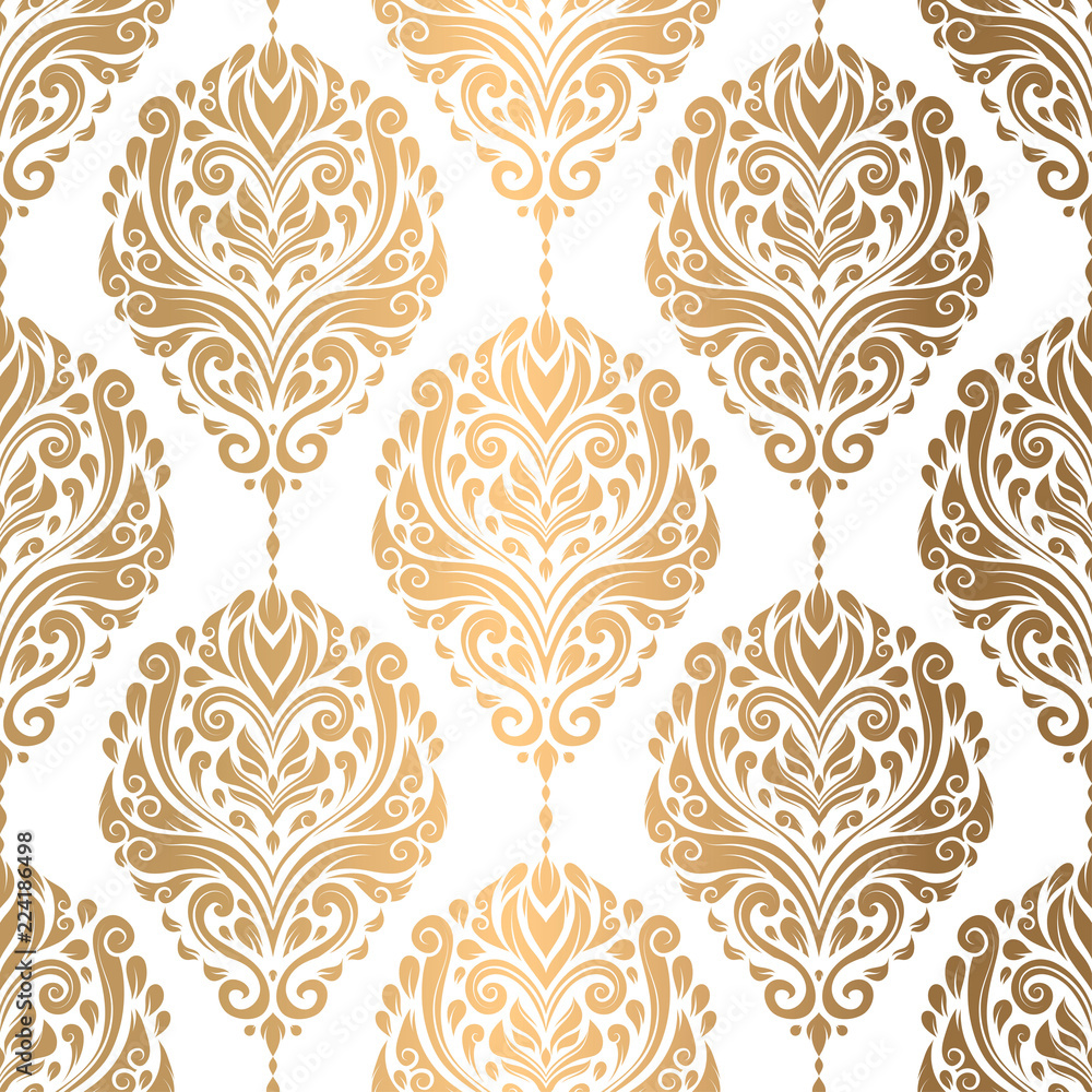 Gold and white damask vector seamless pattern, wallpaper. Elegant ...