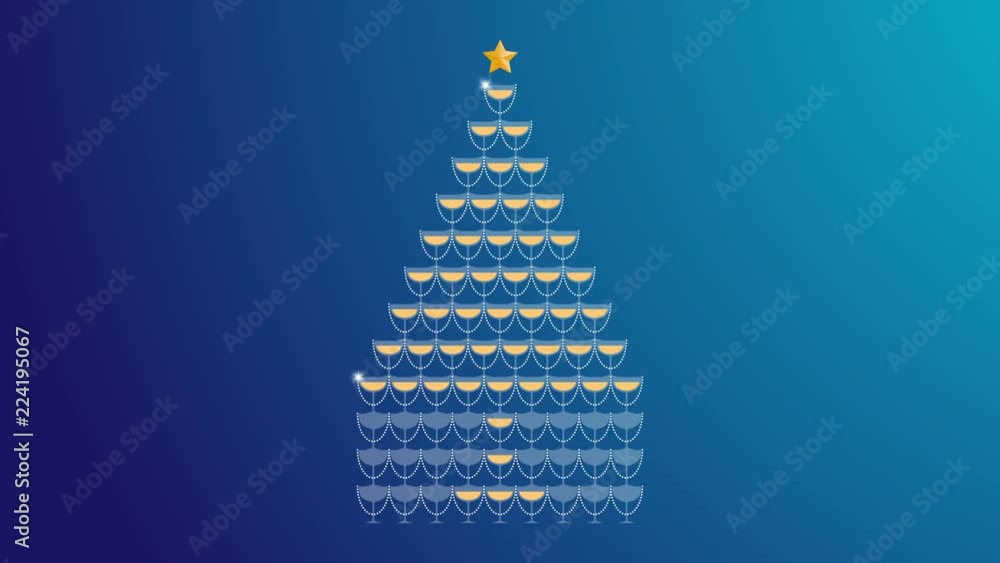 Champagne tower yellow gold color and star gold color made christmas tree illustration flat ...
