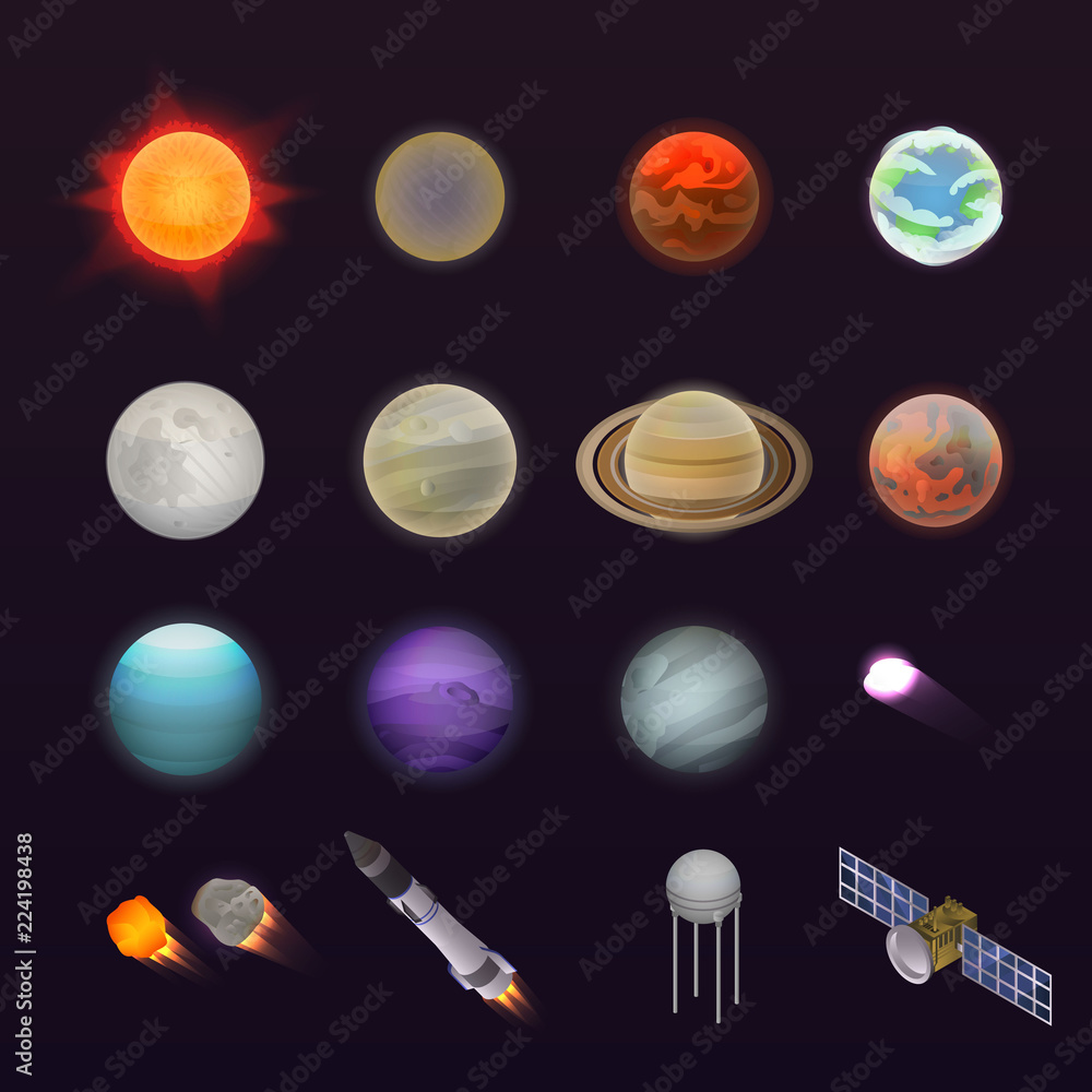 Planets icon set. Isometric set of planets vector icons for web design ...