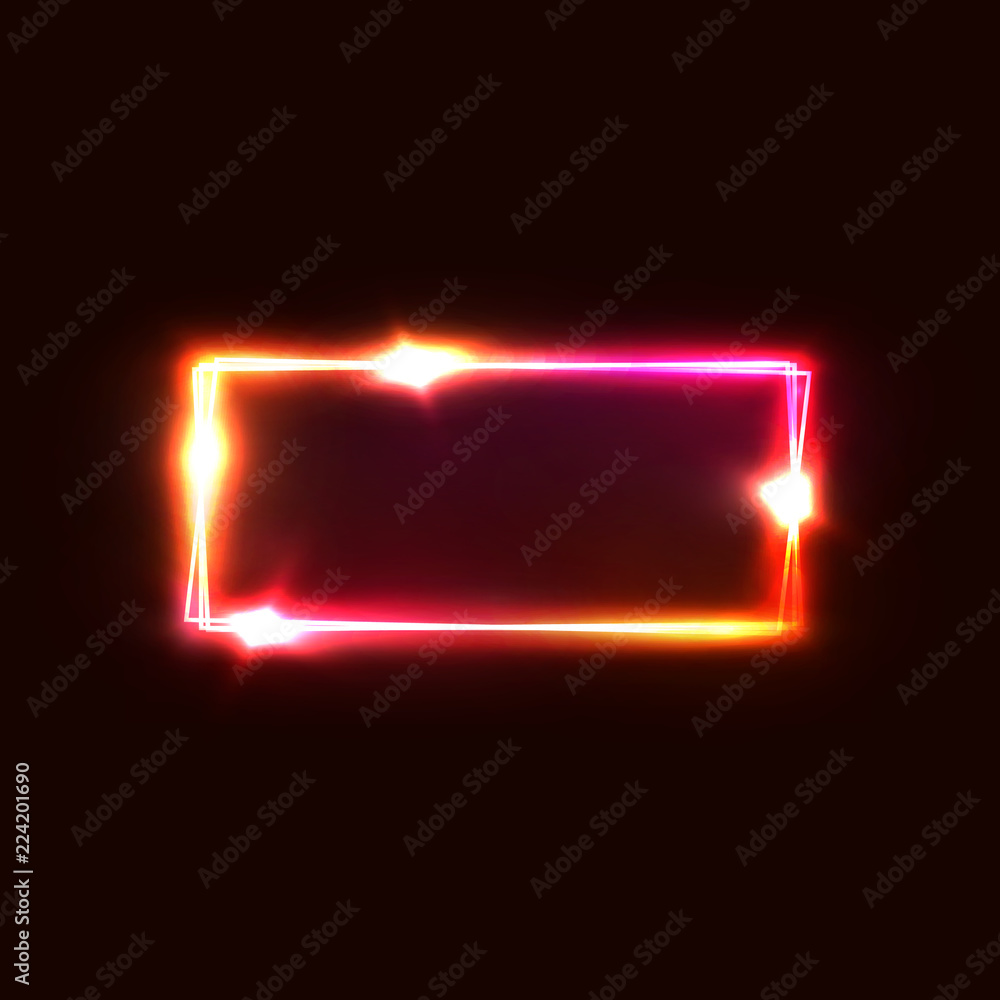 Neon rectangle frame. Square geometric shape with vibrant electric red ...