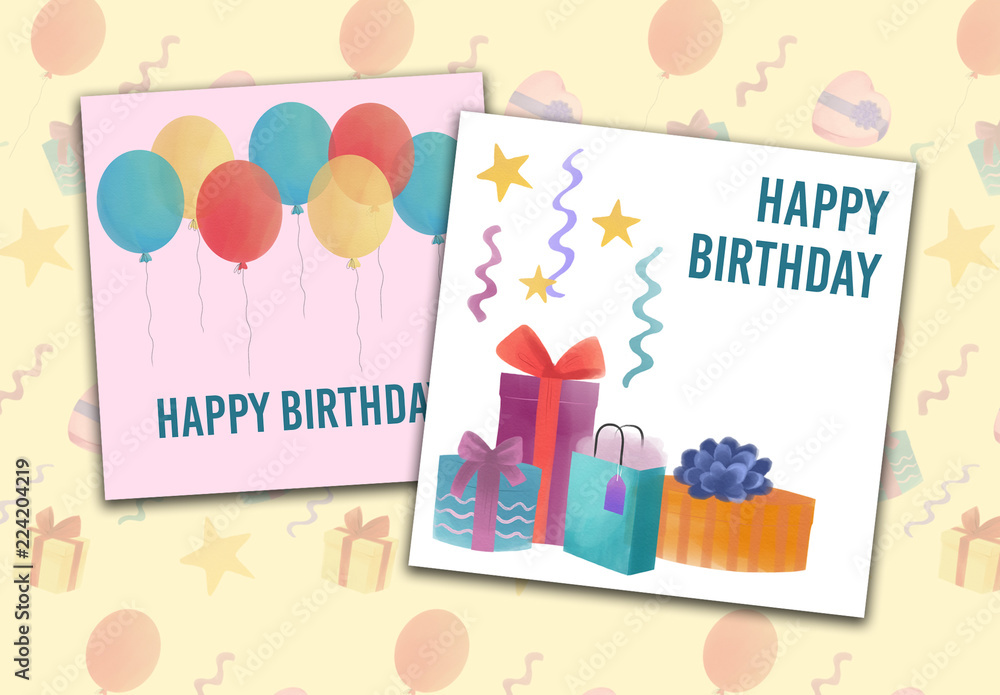 Birthday Social Media Post Layouts with Party illustrations Stock ...
