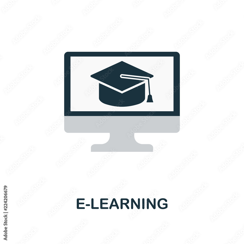E-Learning flat icon. Monochrome style design from online education ...