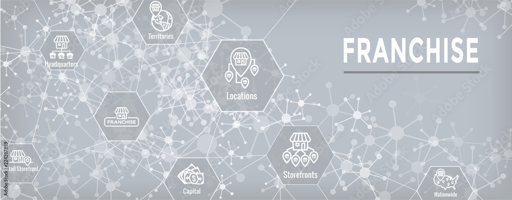 Franchise Icon Set with Home Office, corporate Headquarters and ...