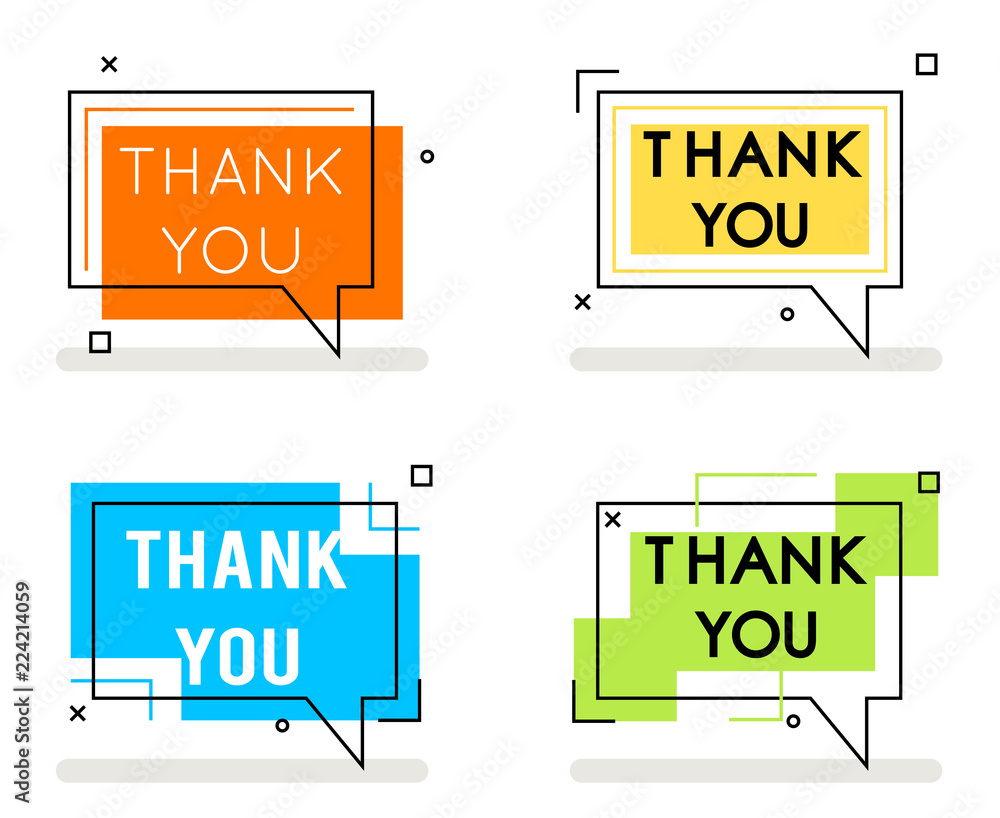 Thank you abstract line art banner card element set isolated flat ...