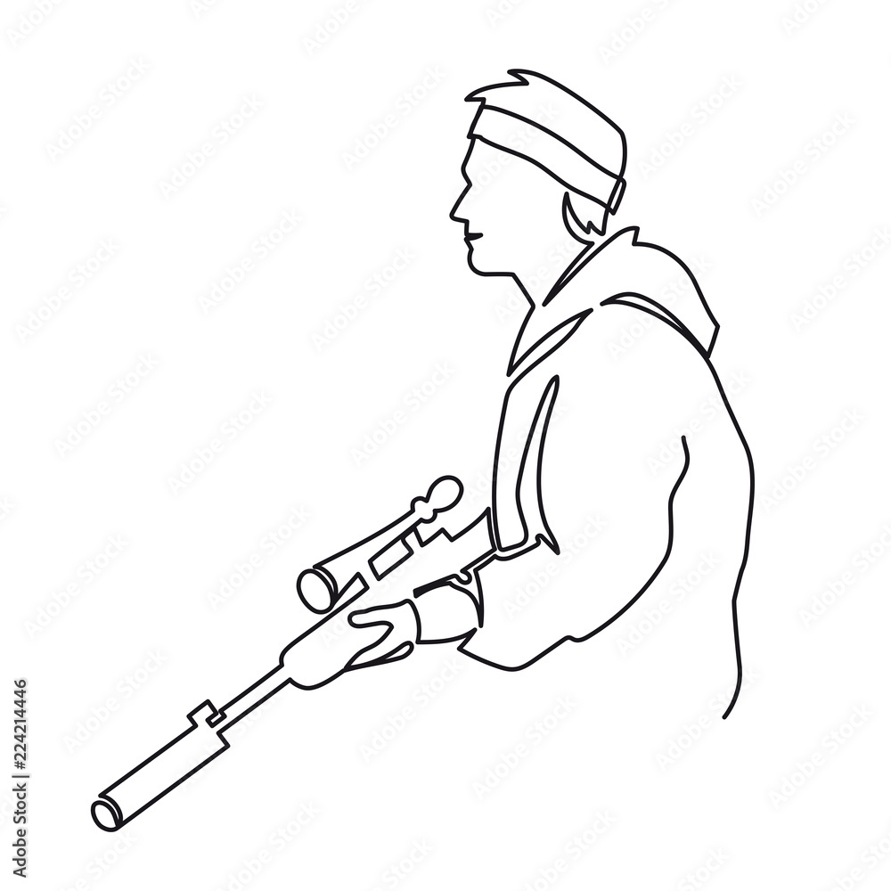 Continuous One Line Drawing of Paintball Player or Sketch vector ...