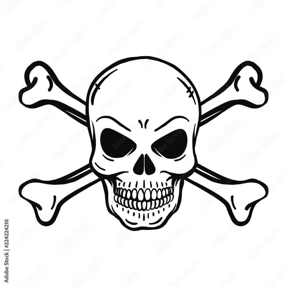 Vecteur Stock evil looking horror skull. Black background. Outline ...