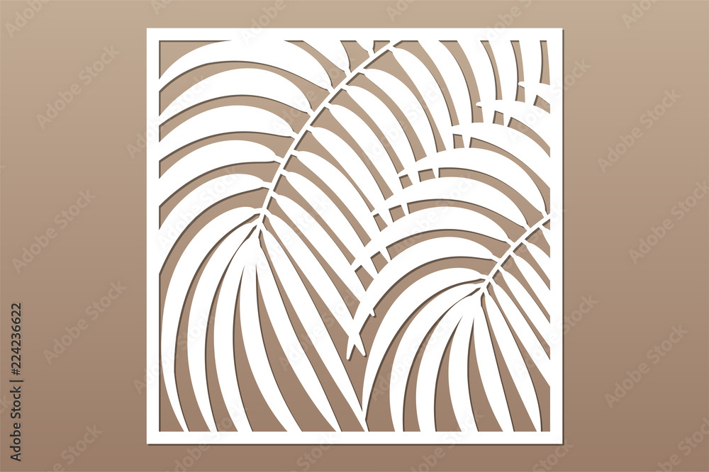 Decorative card for cutting. Leaves foliage palms fern pattern. Laser ...