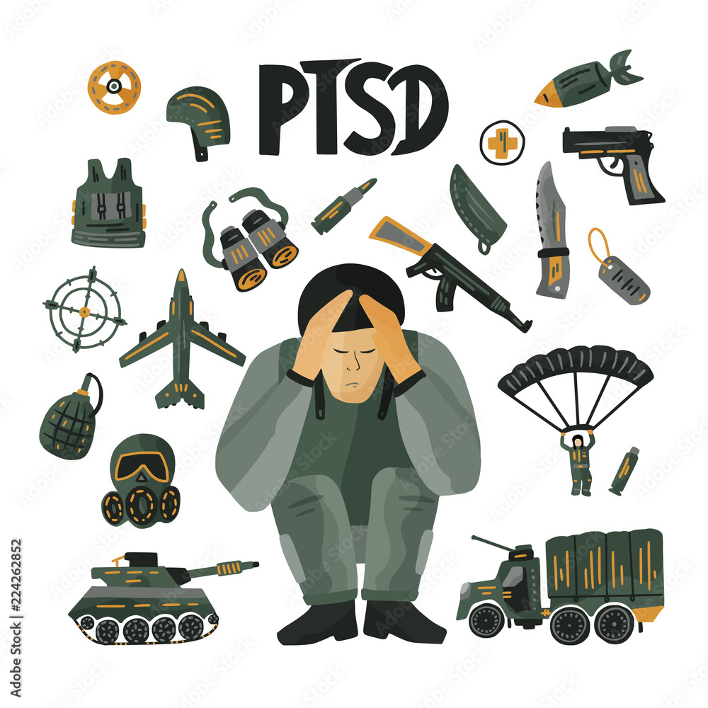PTSD. Post traumatic stress disorder vector illustration. Stock Vector ...