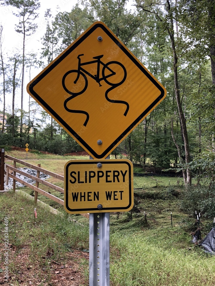 Slippery When Wet Sign Bicycle