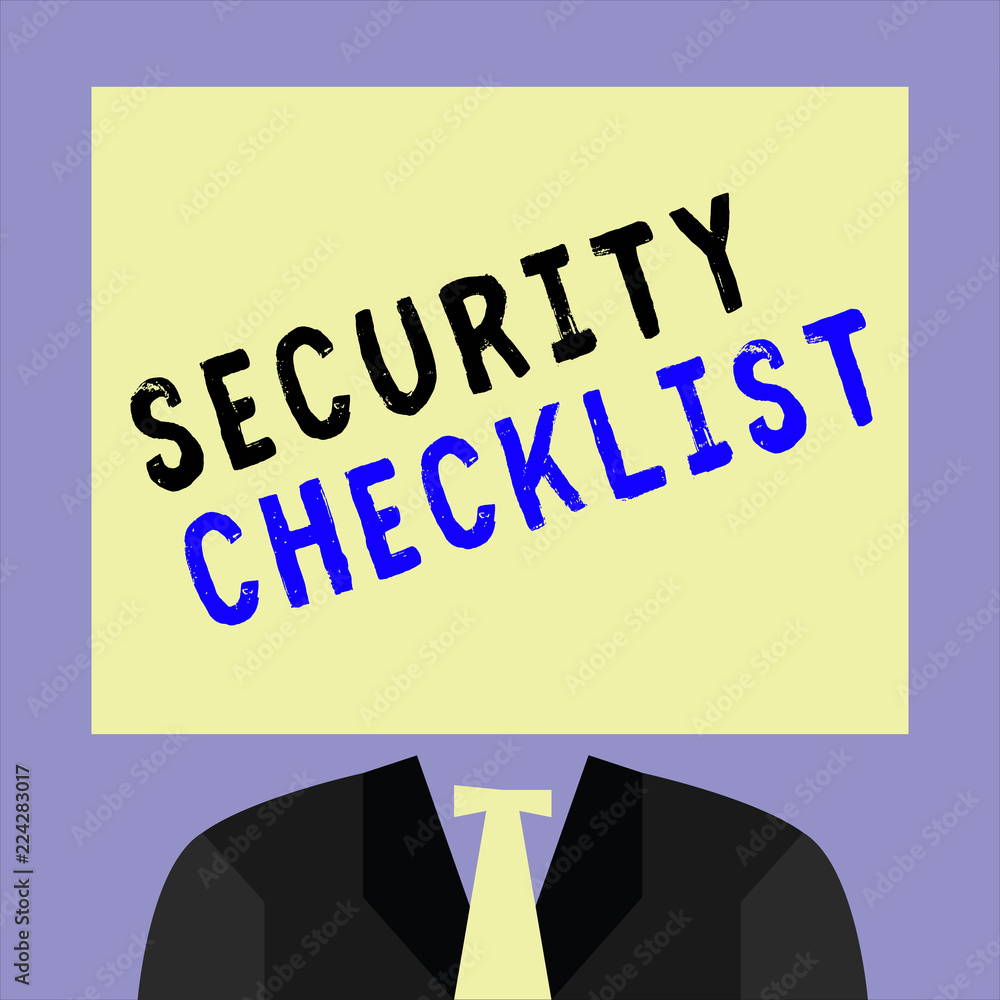 Handwriting text writing Security Checklist. Concept meaning Protection ...
