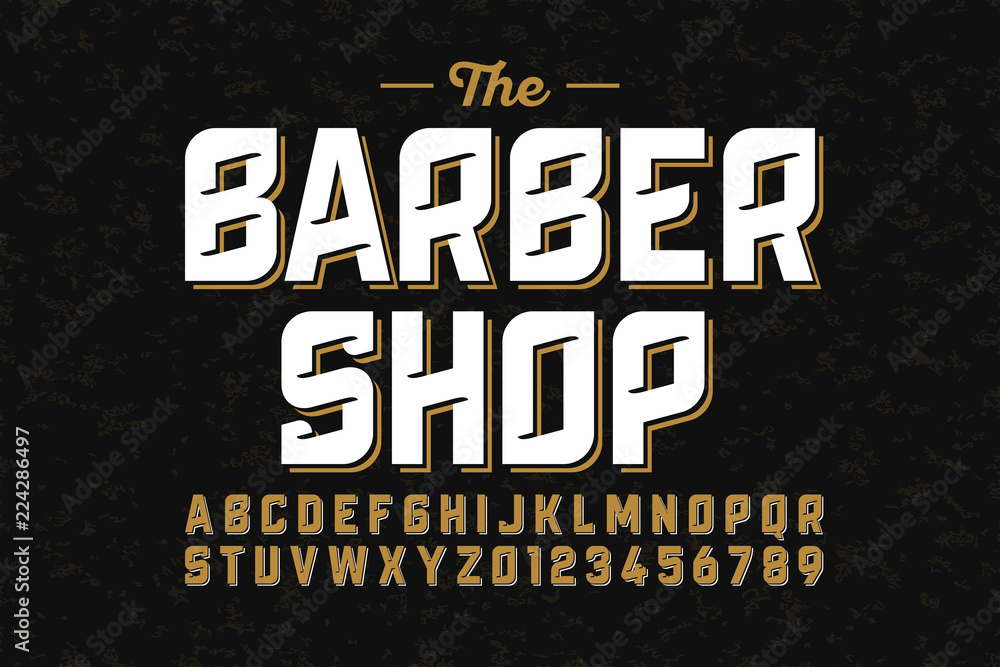 Vintage font design, barber shop style alphabet letters and numbers ...