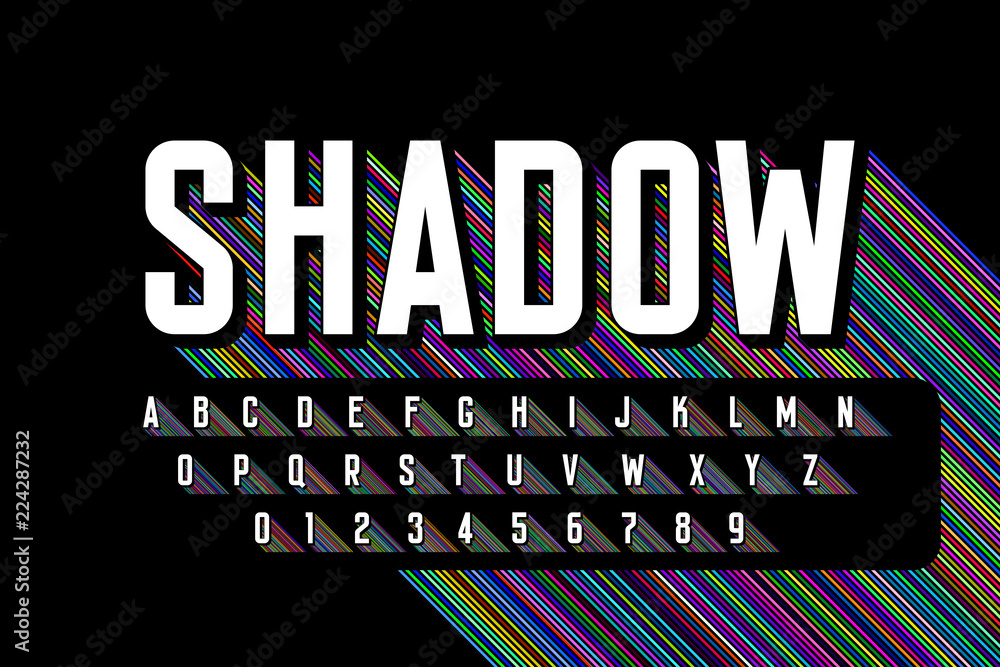 Long colorful shadow font, alphabet letters and numbers Stock Vector ...