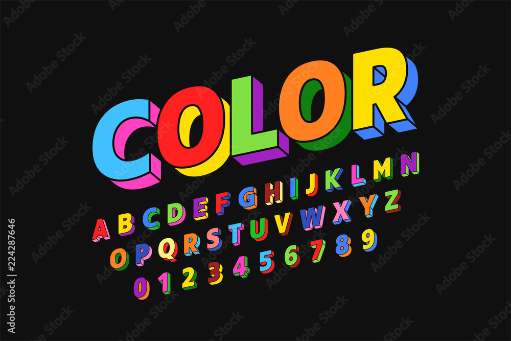 Colorful font design, alphabet letters and numbers Stock Vector | Adobe ...