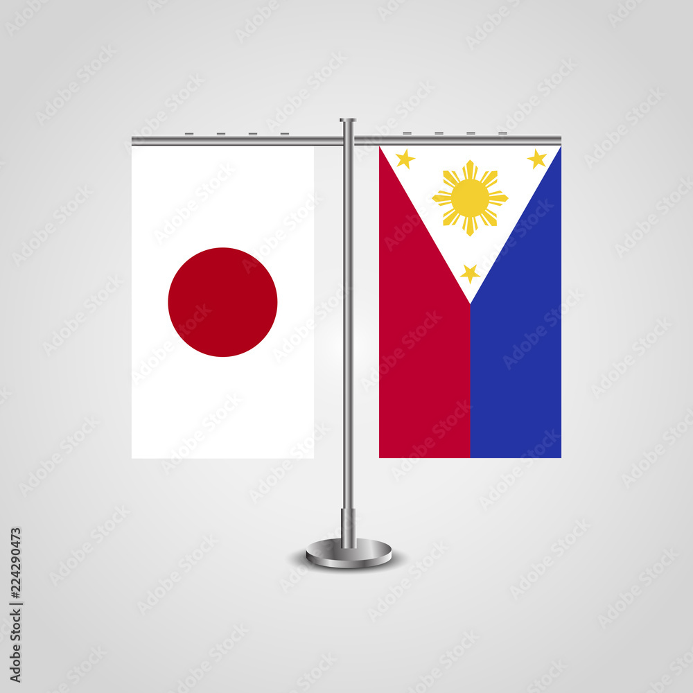 Table stand with flags of Japan and Philippines.Two flag. Flag pole ...