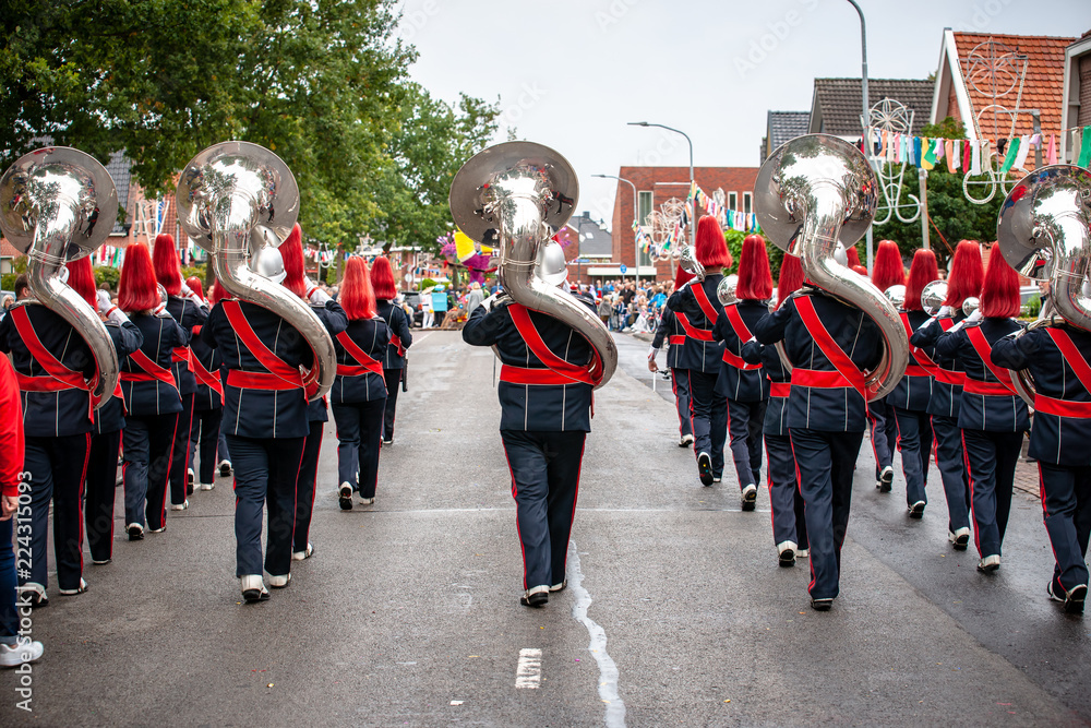 Details from a show and Marchingband or fanfare and drumband with ...