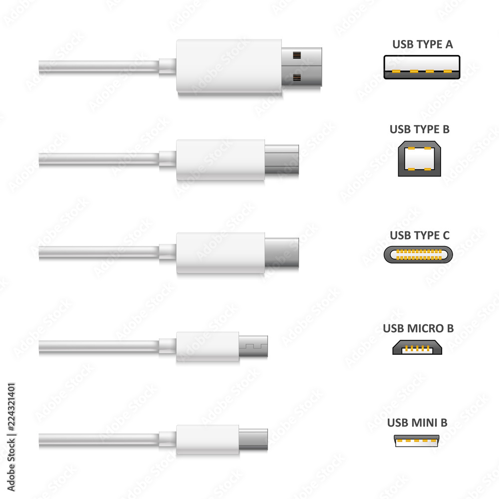 Realistic Detailed 3d White USB Types Set. Vector Stock-Vektorgrafik ...