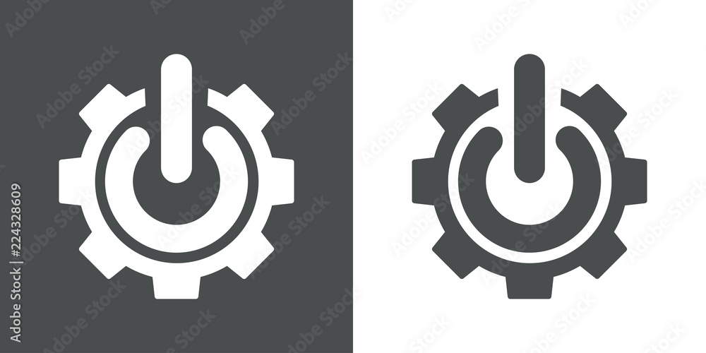Icono plano engranaje con símbolo start en gris y blanco Stock Vector ...