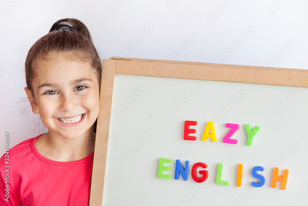 Language education concept. Learn English. Eazy English. Cute little ...