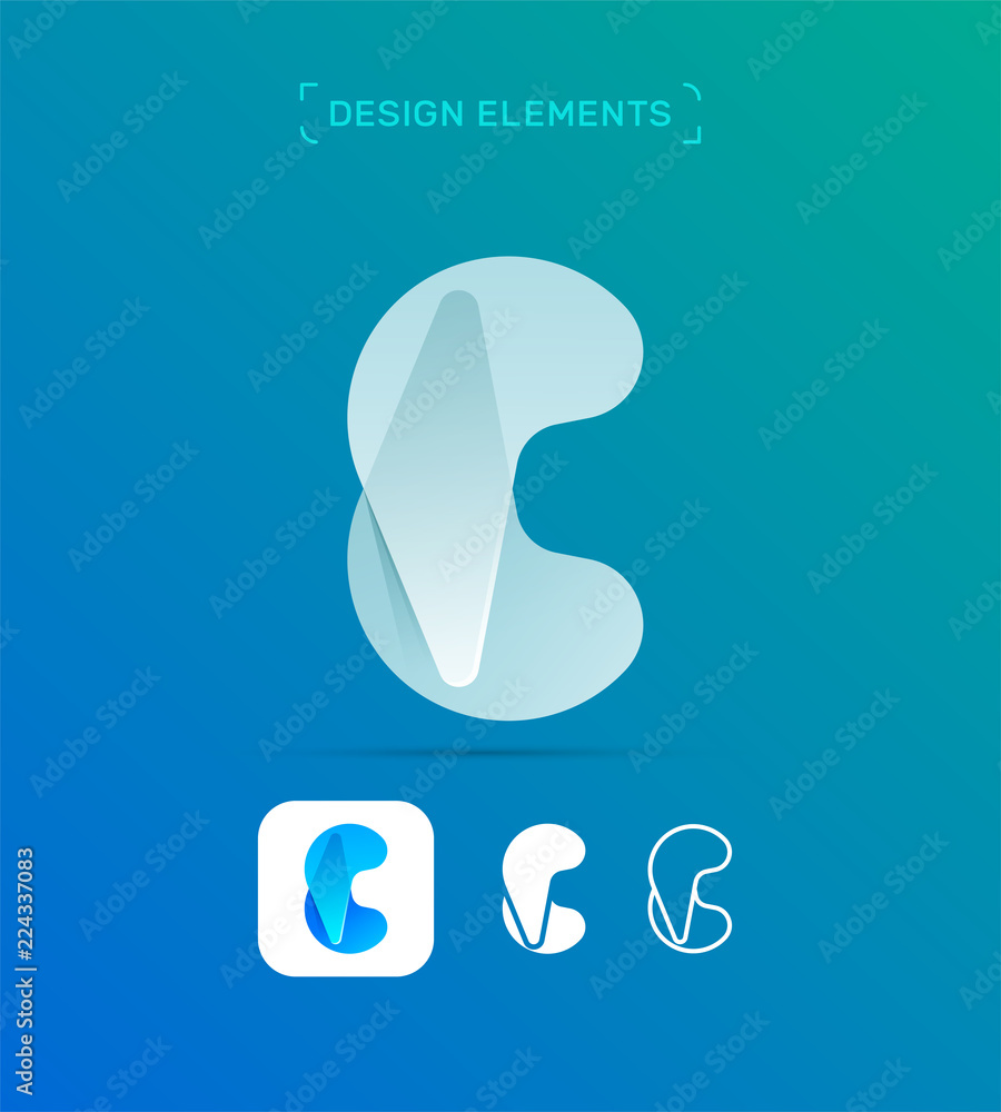 C letter logo design template. Origami paper material design, flat and ...