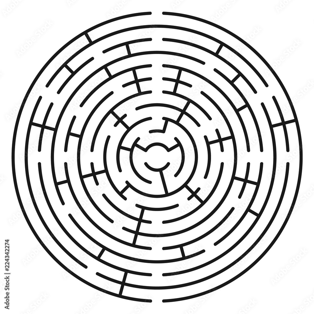 Abstract circle maze / labyrinth with entry and exit. Vector labyrinth ...