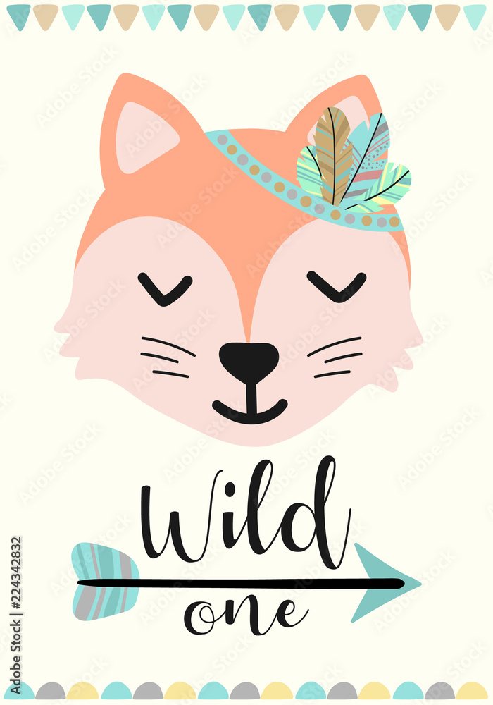 Vector image of a fox in the style of Boho. A cartoon hand-drawn ...