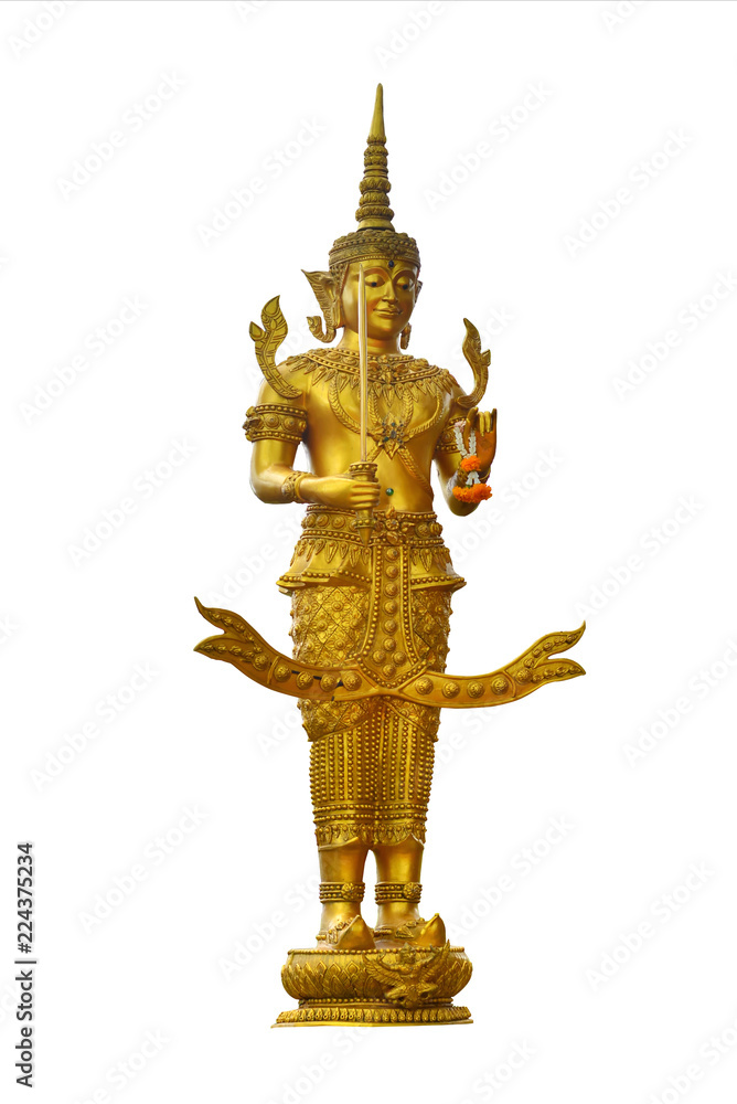 Isolated background of the sculpture of holy angel, Who is protects ...