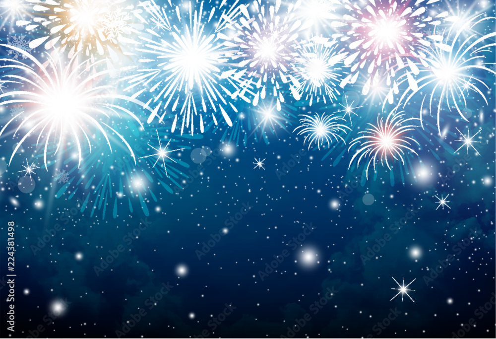 Fireworks on blue sky background for christmas and new year and other ...