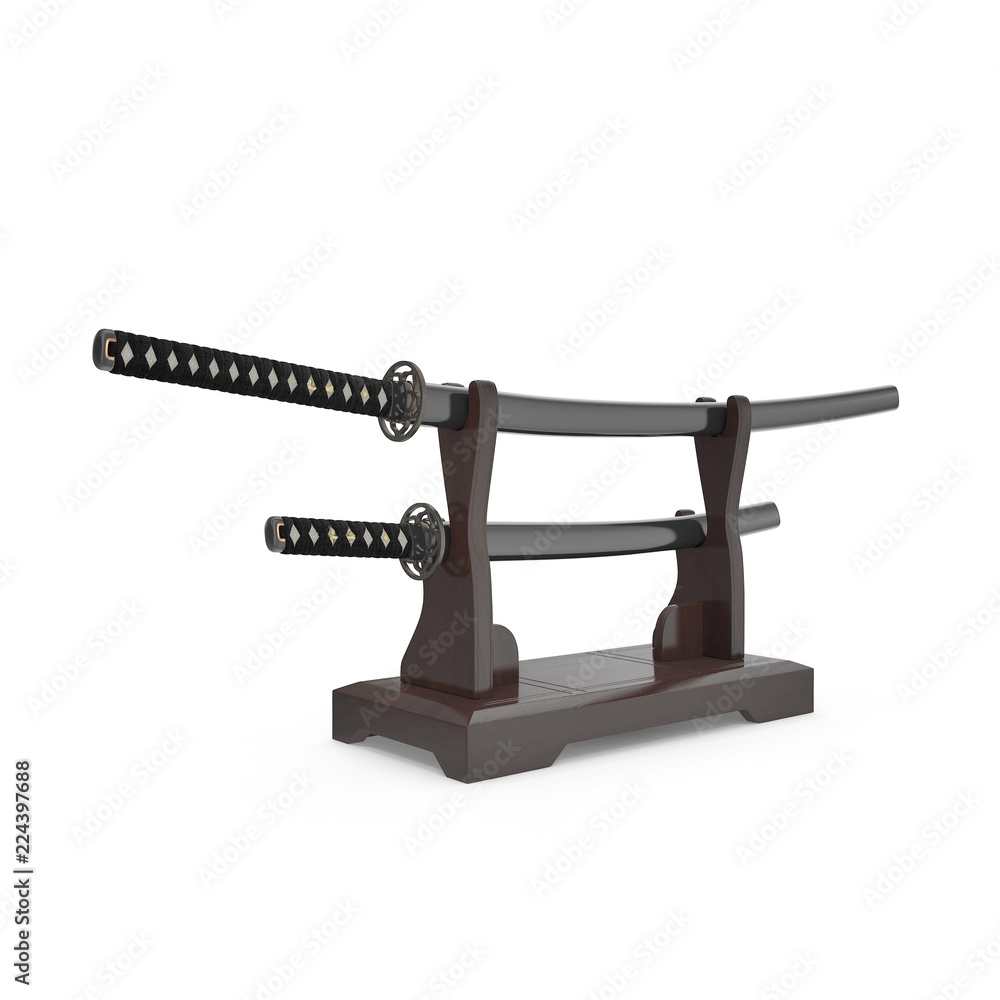 Double Sword Stand For Samurai Katana And Wakizashi. 3D Illusration ...
