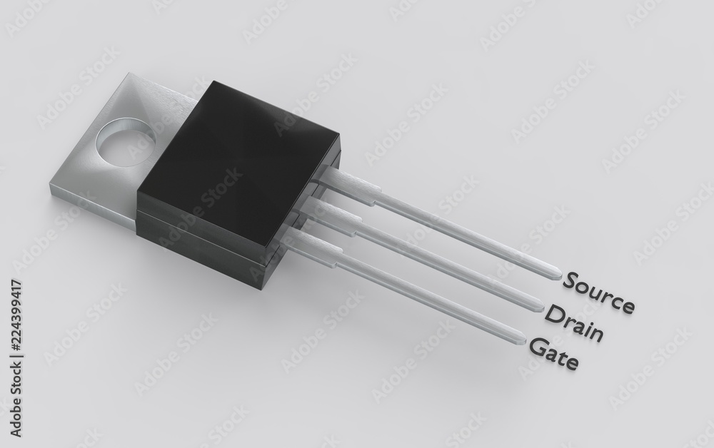 Isolated TO-220 electronic package with mosfet pinout 3d illustration ...
