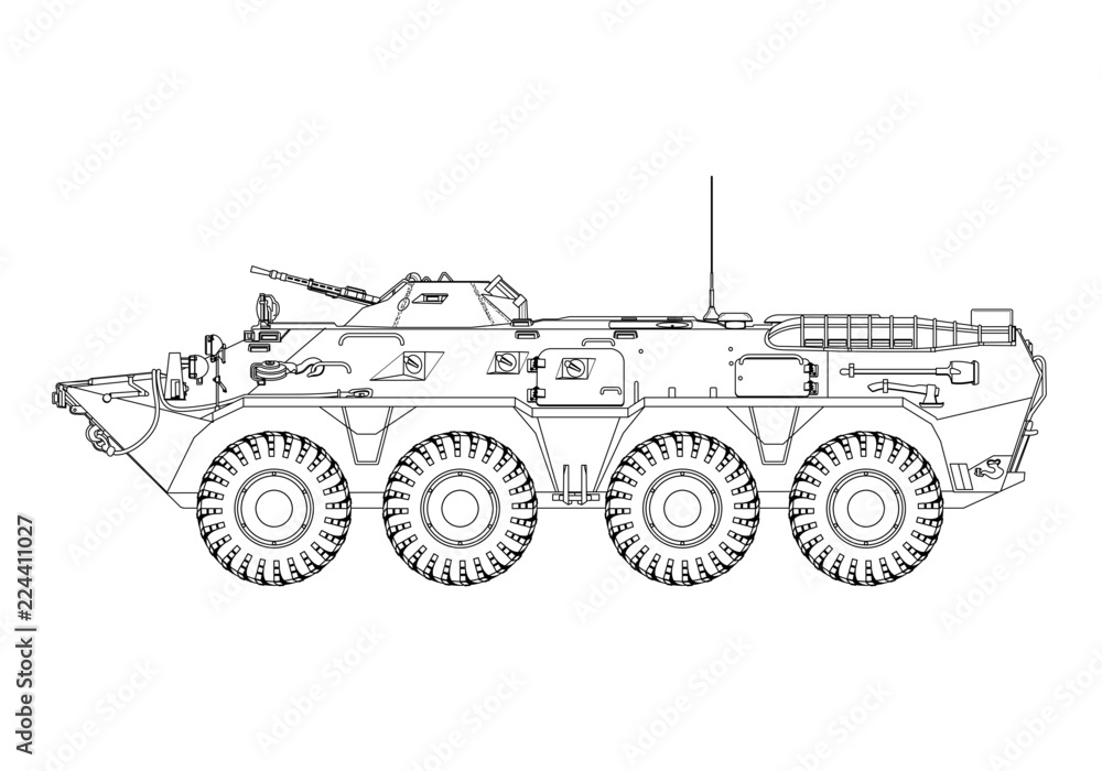 Soviet armored personnel carrier. Vector outline drawing Stock Vector ...