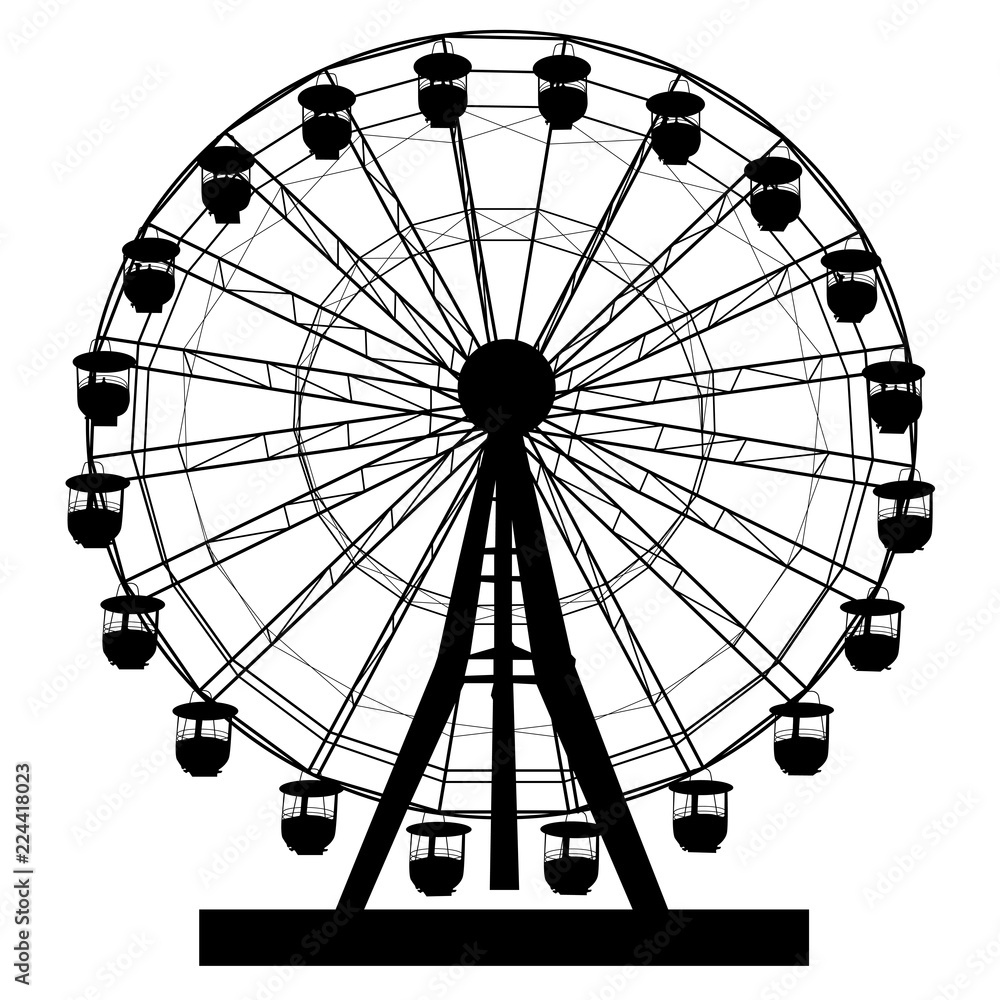Silhouette atraktsion colorful ferris wheel on white background ...