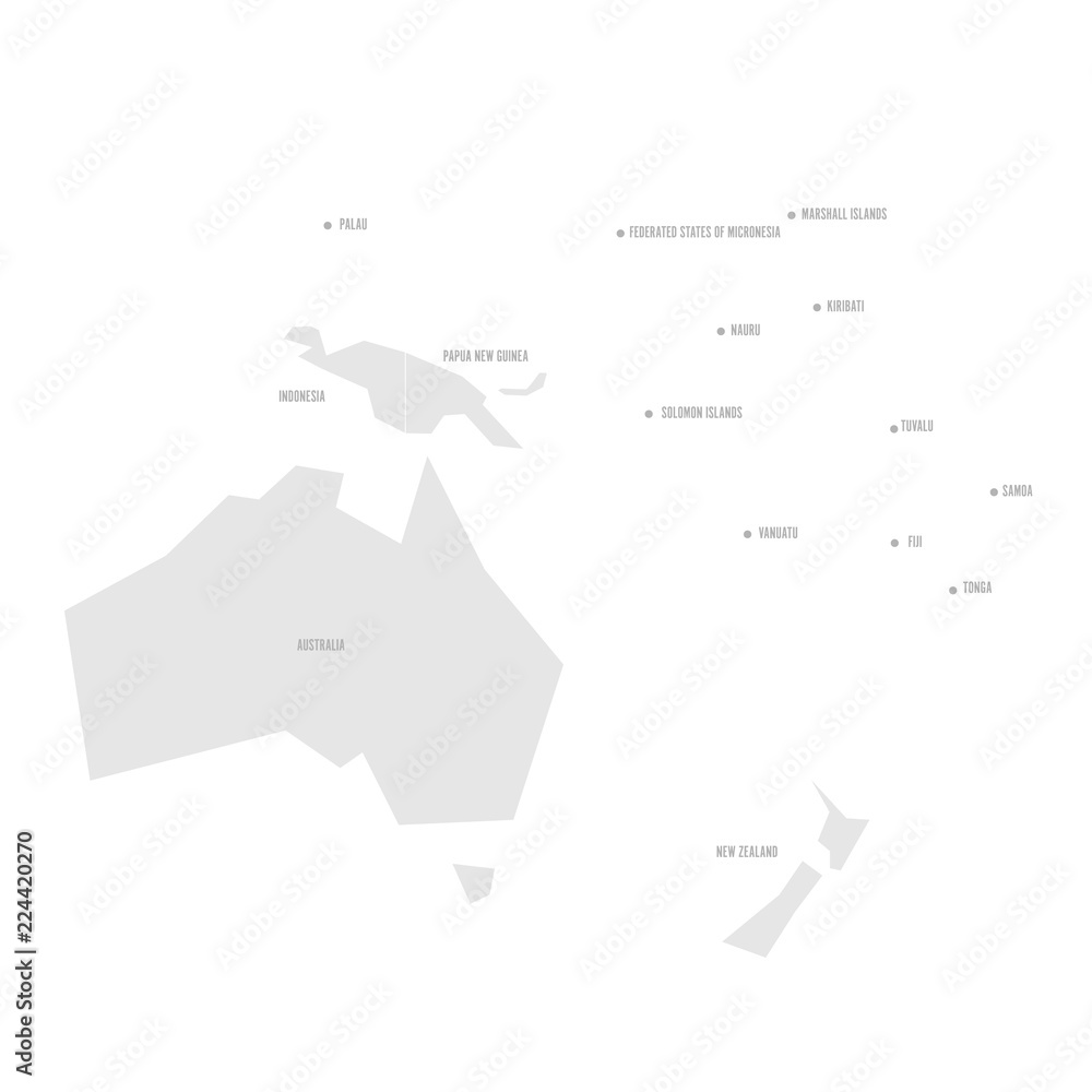 Very simplified infographical political map of Australia and Oceania ...