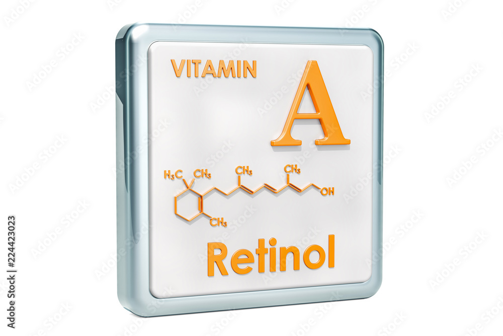 Vitamin A, retinol. Icon, chemical formula, molecular structure on ...