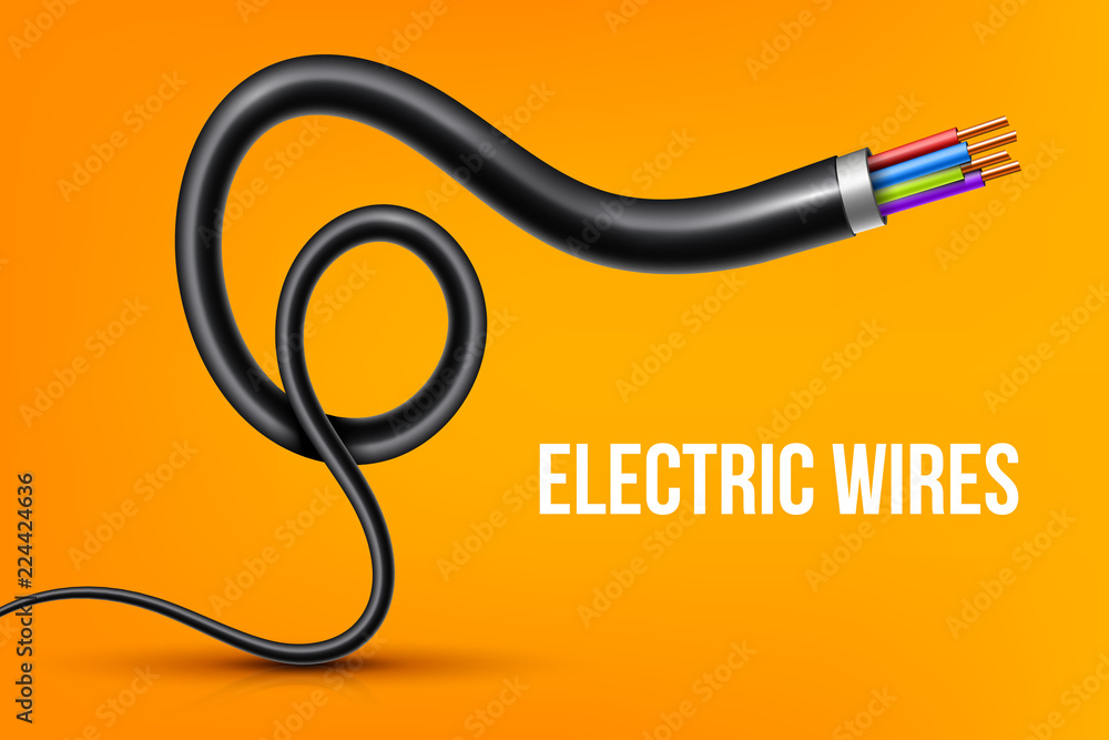 Creative vector illustration of flexible electric copper wires, network ...