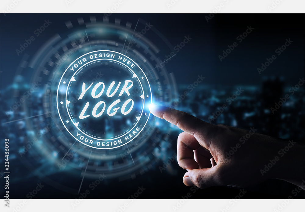 Finger Touching Digital Logo Branding Interface Mockup Stock Template ...