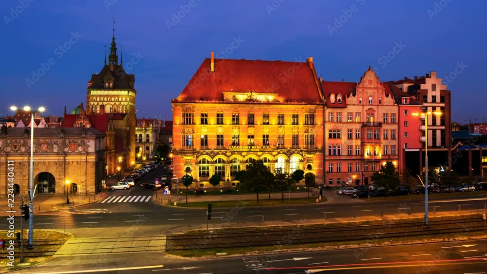 Vidéo Stock Gdansk, Poland. Sunset view of Brama Wyzynna and other ...