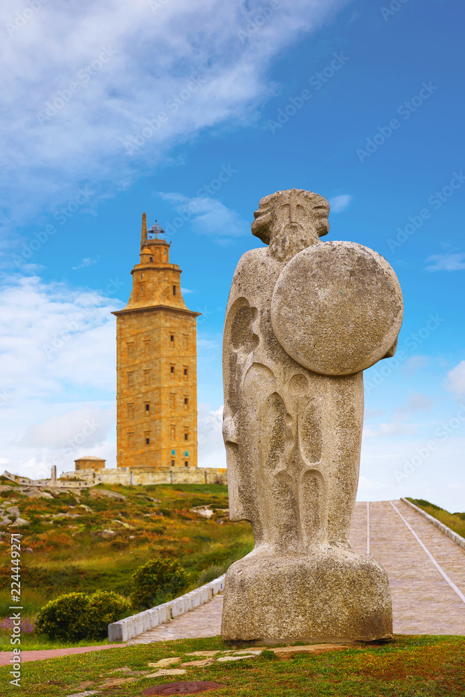 La Coruna Breogan statue at Hercules tower Galicia Stock Photo | Adobe ...