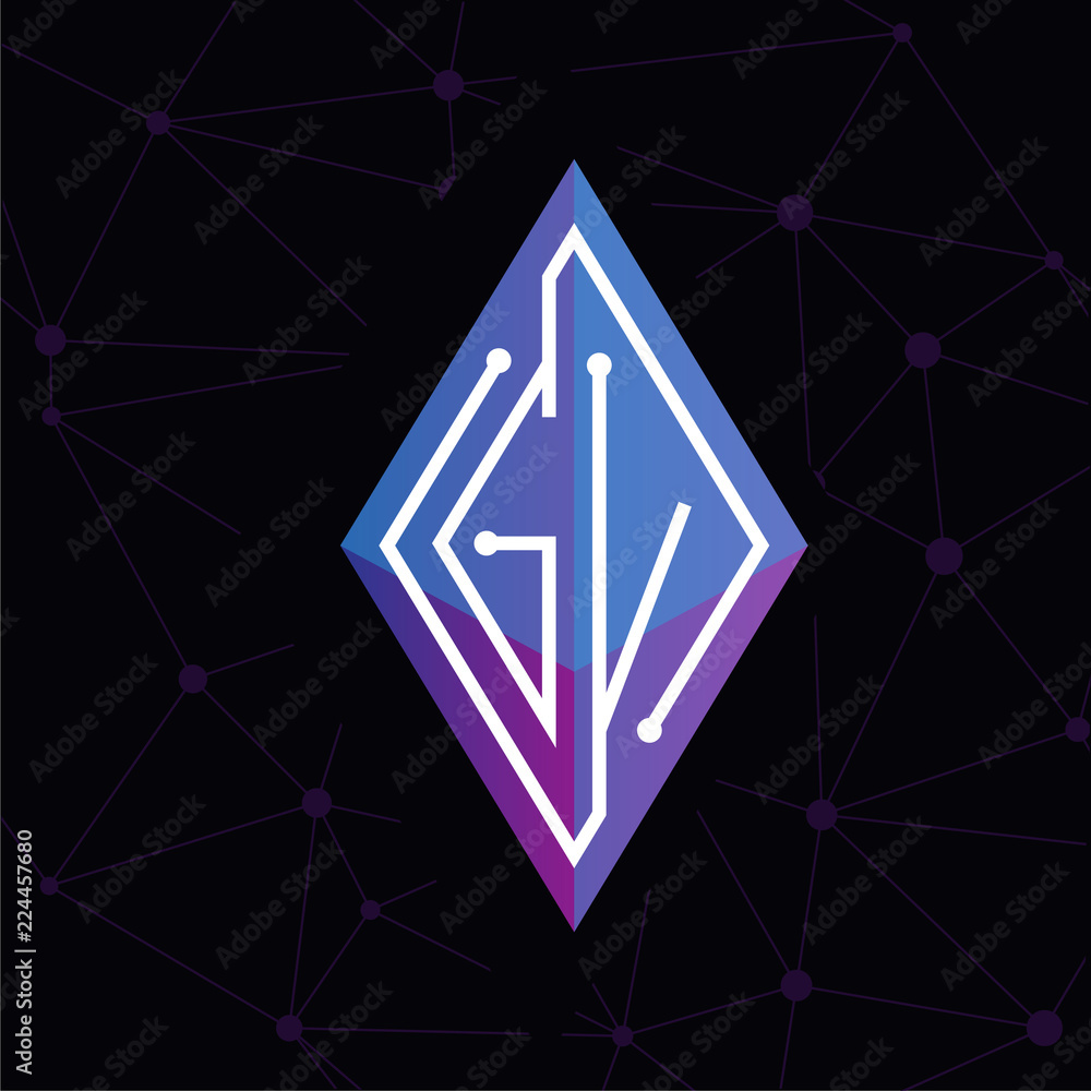 G V Initial letter block chain logo icon vector template. Looping mono ...